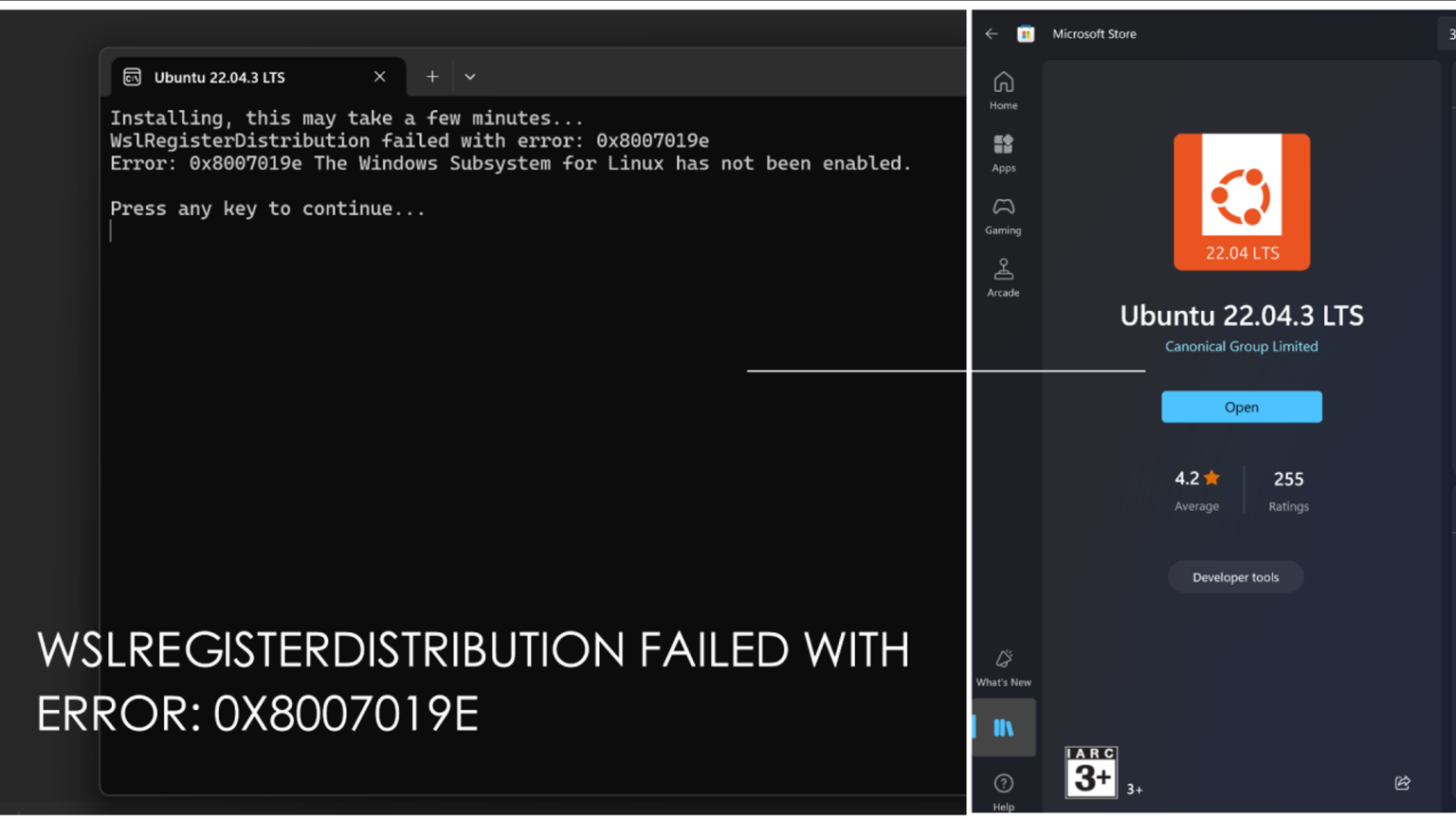 Error code: 0x8007019e, in Distro application Ubuntu after Windows 11 Pro fresh install/reset ...